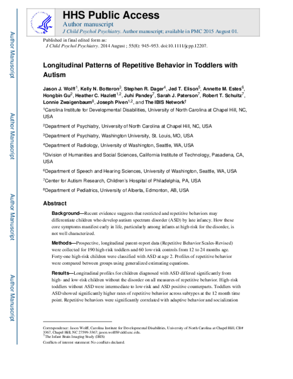 (PDF) Longitudinal patterns of repetitive behavior in toddlers with autism