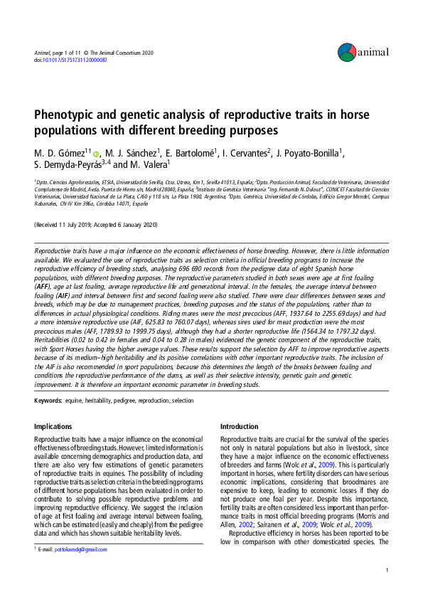 (PDF) Phenotypic and genetic analysis of reproductive traits in horse ...