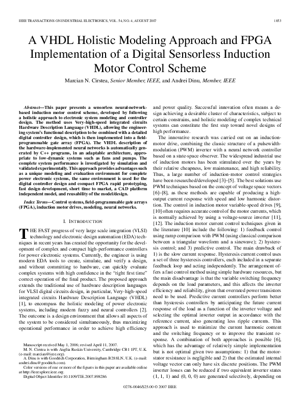 (PDF) A VHDL Holistic Modeling Approach and FPGA Implementation of a Digital Sensorless ...