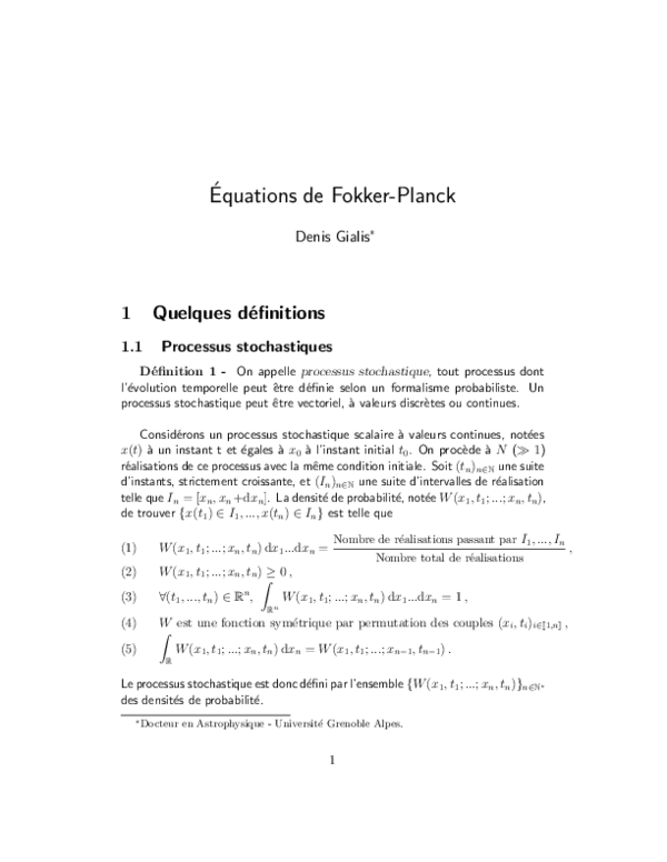(PDF) Équations de Fokker-Planck