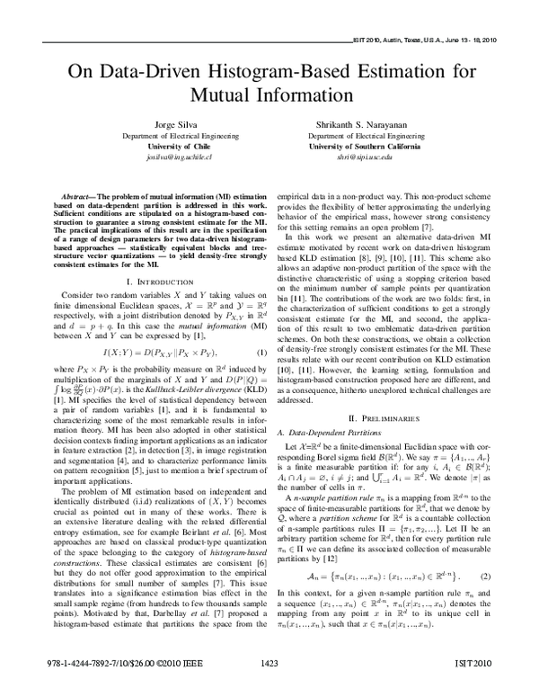 Pdf On Data Driven Histogram Based Estimation For Mutual Information