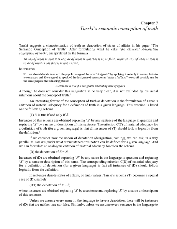 (PDF) Chapter 7. Tarski's semantic conception of truth
