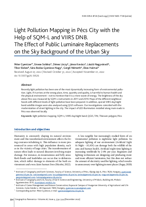 (PDF) Light pollution mapping in Pécs city with the help of SQM-L and VIIRS DNB: The effect of ...