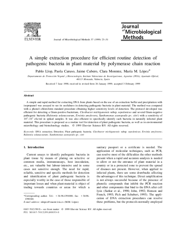 Pdf A Simple Extraction Procedure For Efficient Routine Detection Of Pathogenic Bacteria In