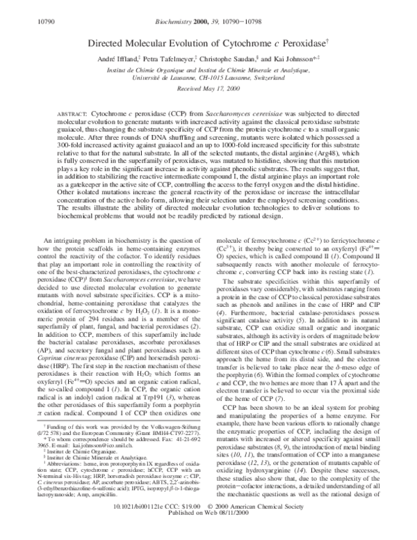 (PDF) Directed Molecular Evolution of Cytochrome c Peroxidase