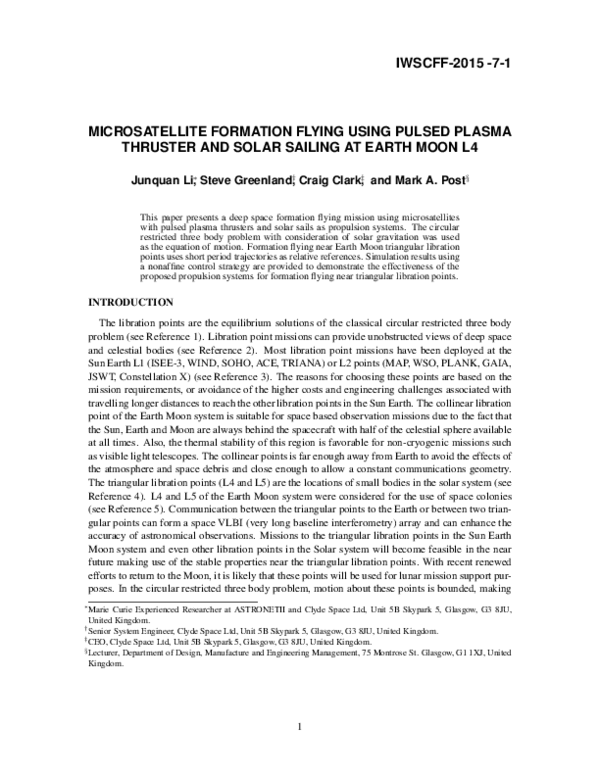 (PDF) Microsatellite formation flying using pulsed plasma thruster and ...