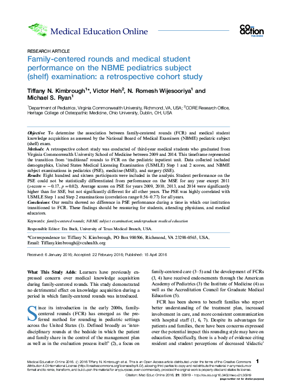 (PDF) Family-centered rounds and medical student performance on the ...