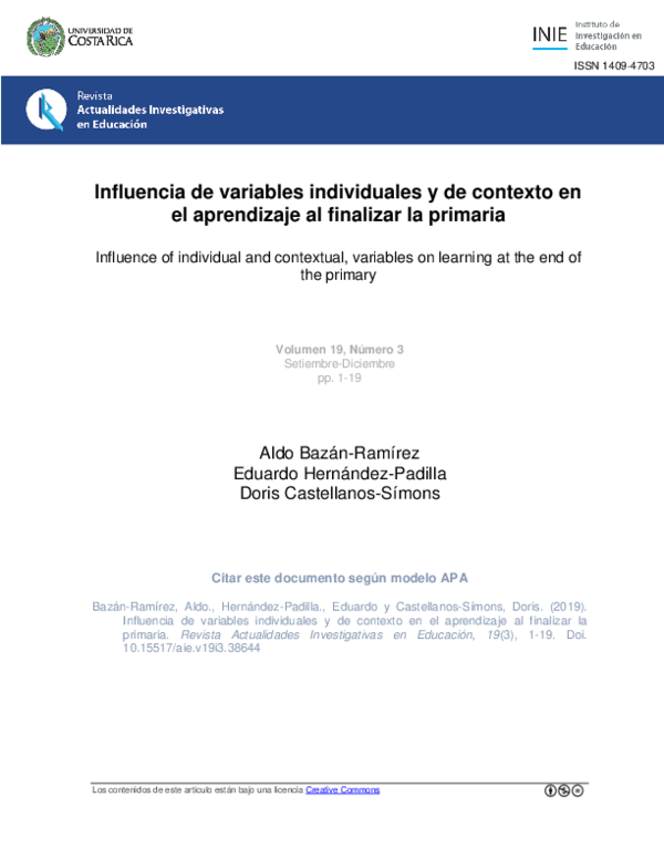 (PDF) Influencia de variables individuales y de contexto en el ...