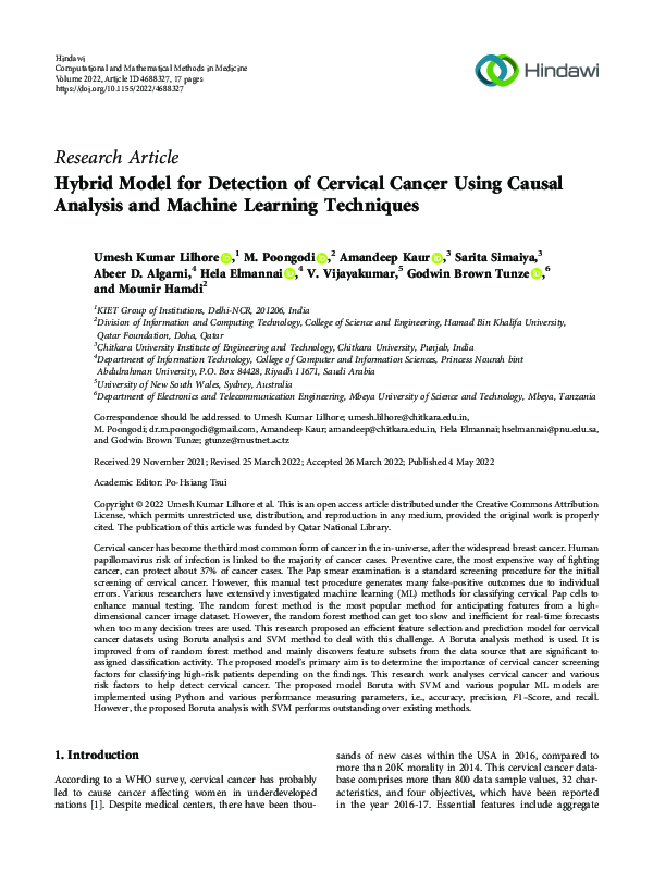 Pdf Hybrid Model For Detection Of Cervical Cancer Using Causal