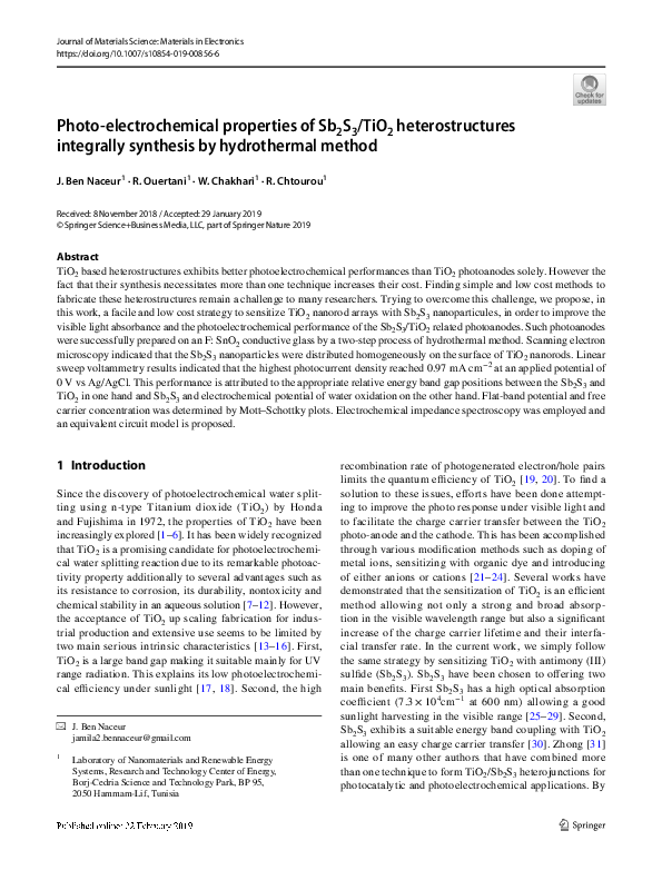 (PDF) Photo-electrochemical properties of Sb2S3/TiO2 heterostructures ...