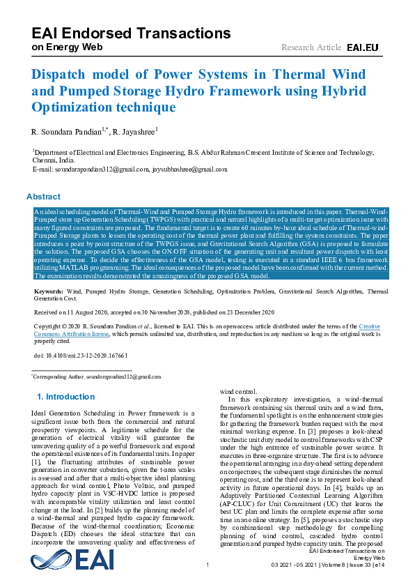 Pdf Dispatch Model Of Power Systems In Thermal Wind And Pumped Storage Hydro Framework Using