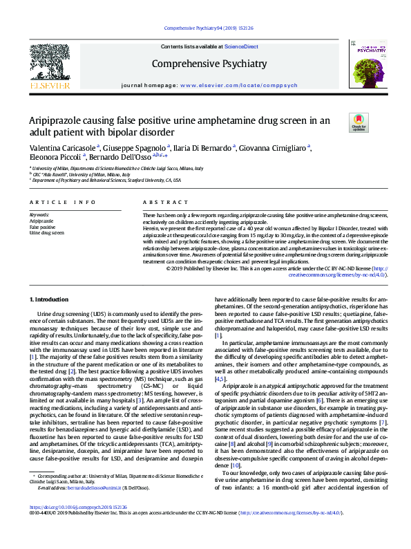 (PDF) Aripiprazole causing false positive urine amphetamine drug screen ...