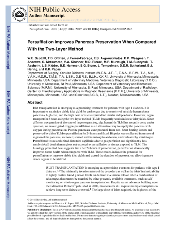 (PDF) Persufflation Improves Pancreas Preservation When Compared With the Two-Layer Method