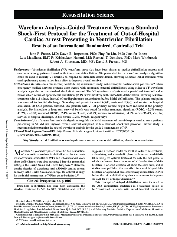 (PDF) Waveform Analysis–Guided Treatment Versus a Standard Shock-First ...