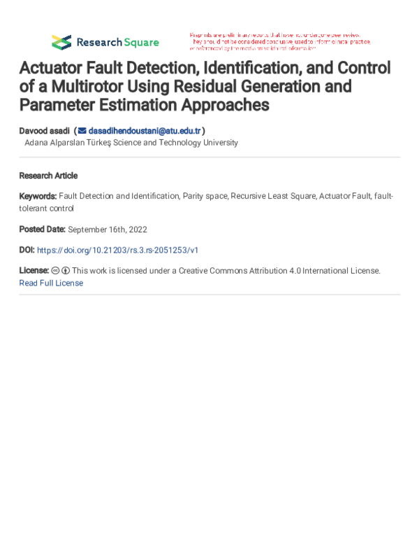 Pdf Actuator Fault Detection Identification And Control Of A