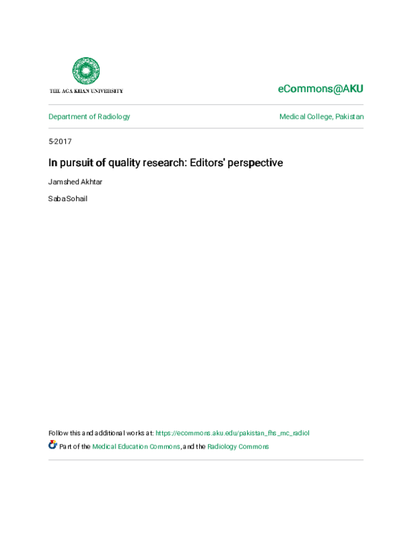 (PDF) In Pursuit of Quality Research: Editors' Perspective