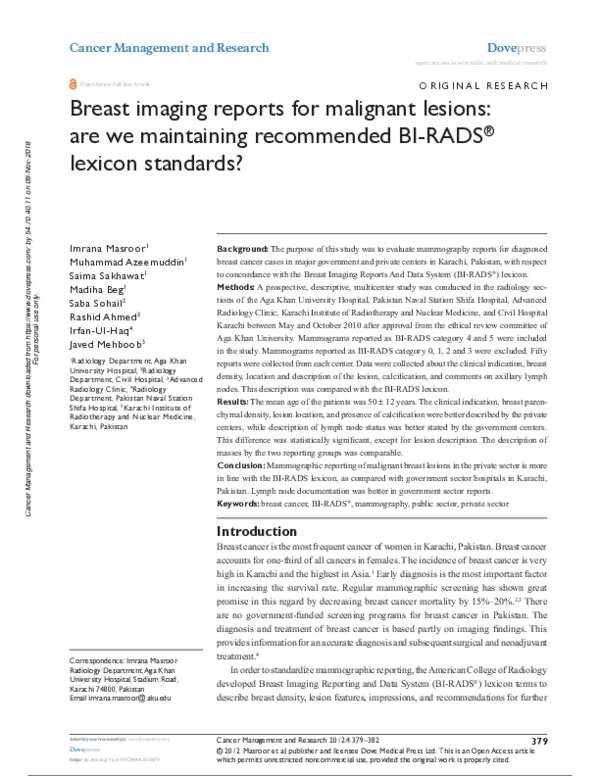 (PDF) Breast imaging reports for malignant lesions: are we maintaining ...
