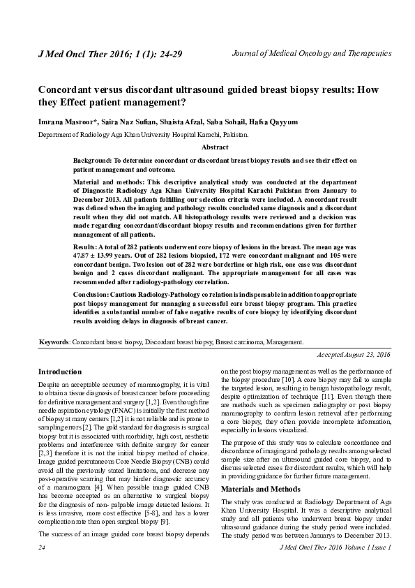 (PDF) Concordant Versus Discordant Ultrasound Guided Breast Biopsy ...