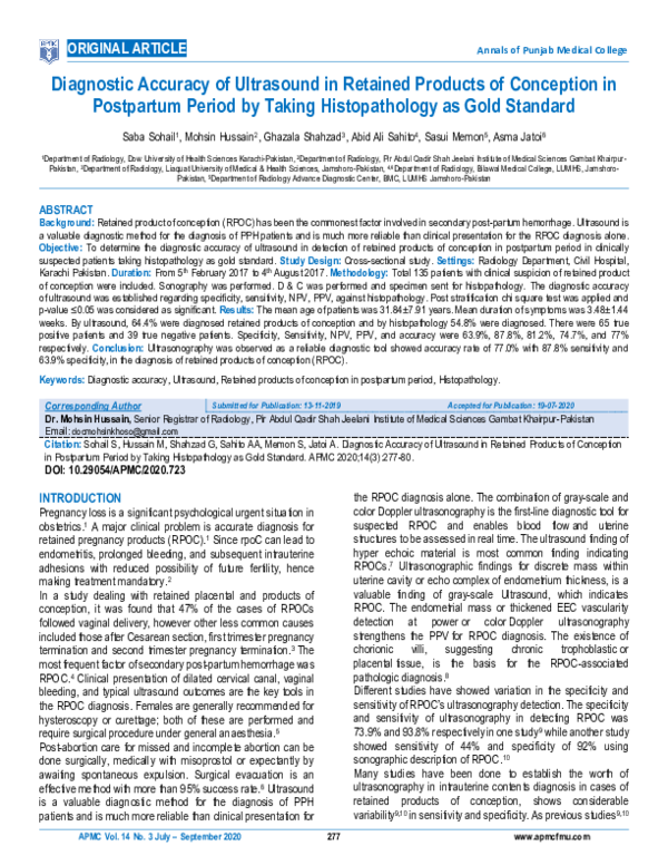(PDF) The Diagnostic Accuracy of Ultrasound in Retained Products of ...
