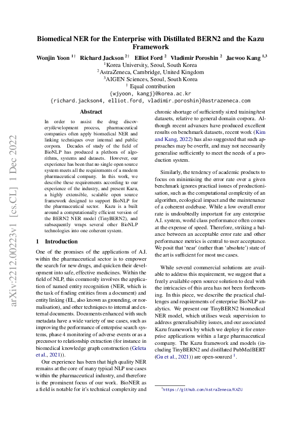 (PDF) Biomedical NER for the Enterprise with Distillated BERN2 and the ...