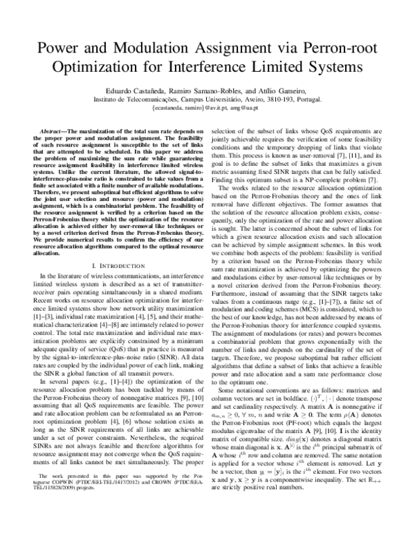 (PDF) Power and modulation assignment via Perron-root optimization for ...