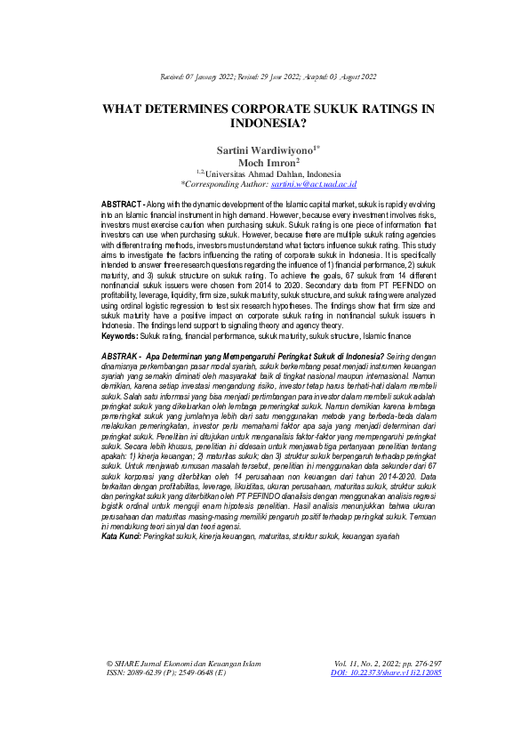 (PDF) Factors Influencing Corporate Sukuk Ratings in Indonesia