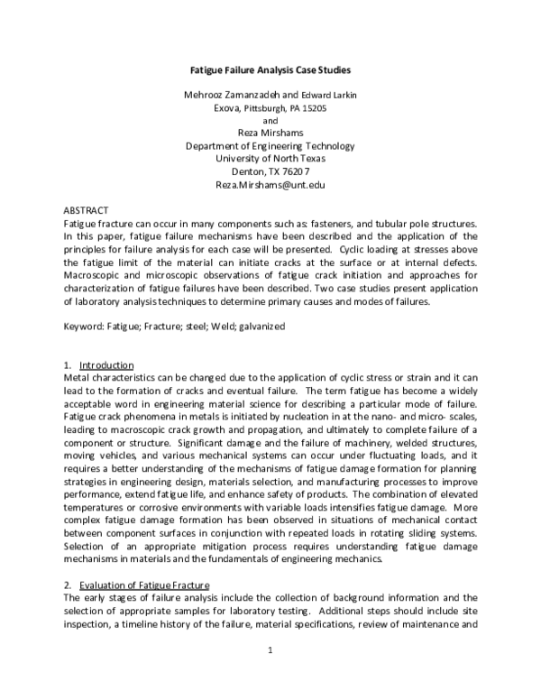 (PDF) Fatigue Failure Analysis Case Studies