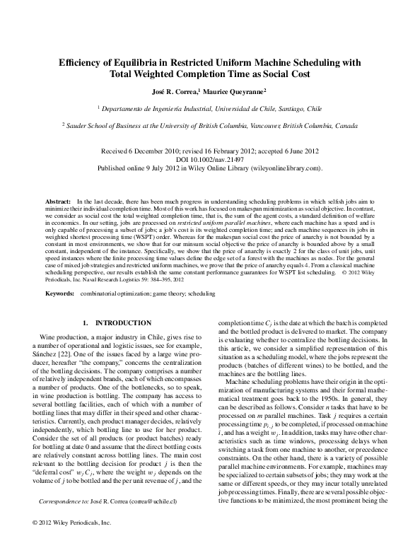 (PDF) Efficiency of equilibria in restricted uniform machine scheduling ...