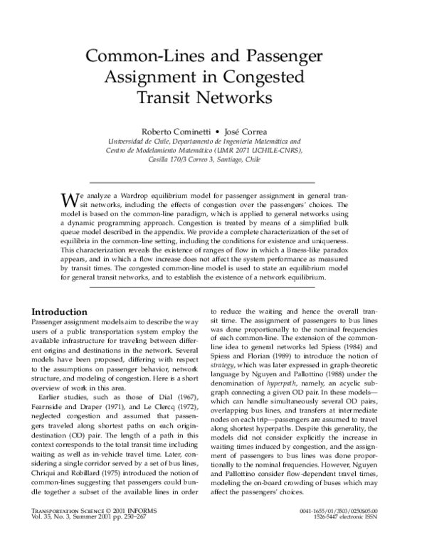 (PDF) Common-Lines and Passenger Assignment in Congested Transit Networks