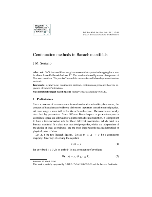 (PDF) Continuation methods in Banach manifolds