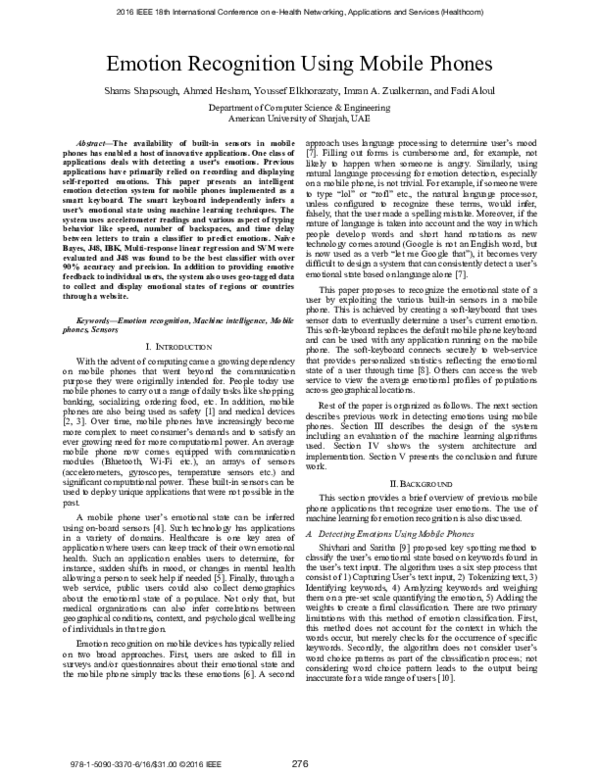 (PDF) Emotion recognition using mobile phones