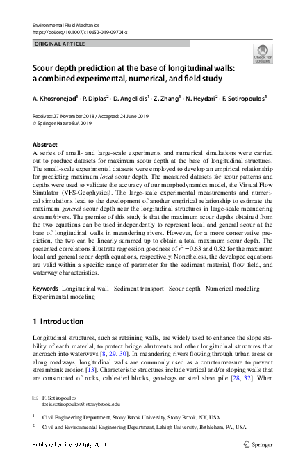 (PDF) Scour depth prediction at the base of longitudinal walls: a combined experimental ...