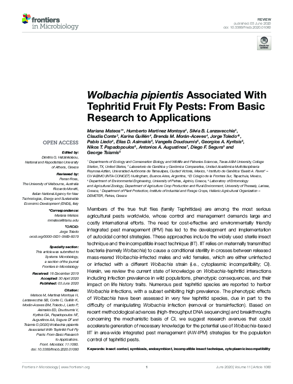 Pdf Wolbachia Pipientis Associated With Tephritid Fruit Fly Pests From Basic Research To
