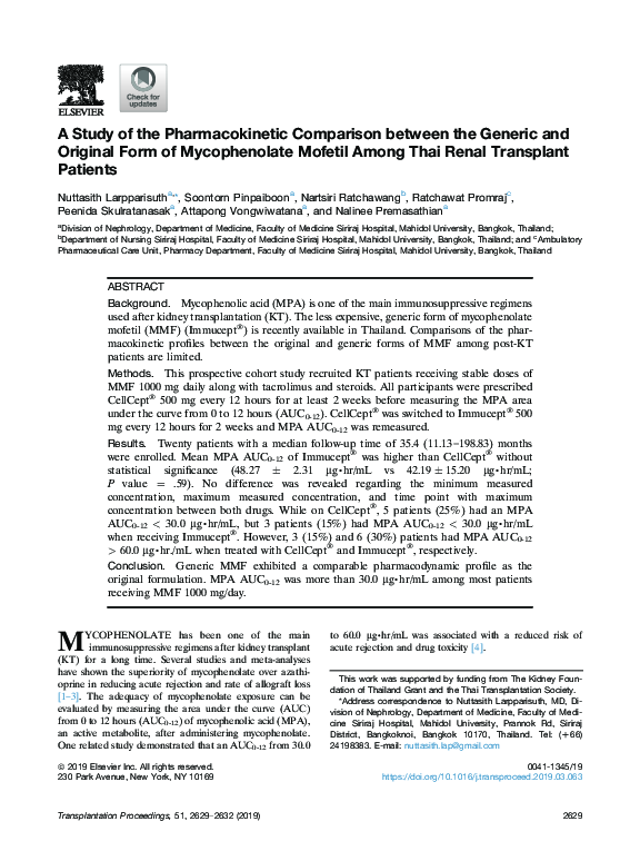 (PDF) A Study of the Pharmacokinetic Comparison between the Generic and ...