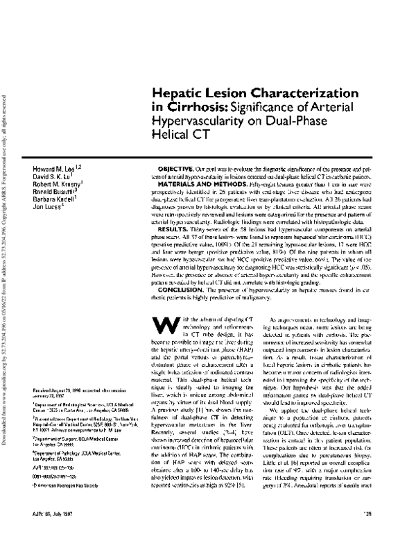 (PDF) Hepatic lesion characterization in cirrhosis: significance of ...