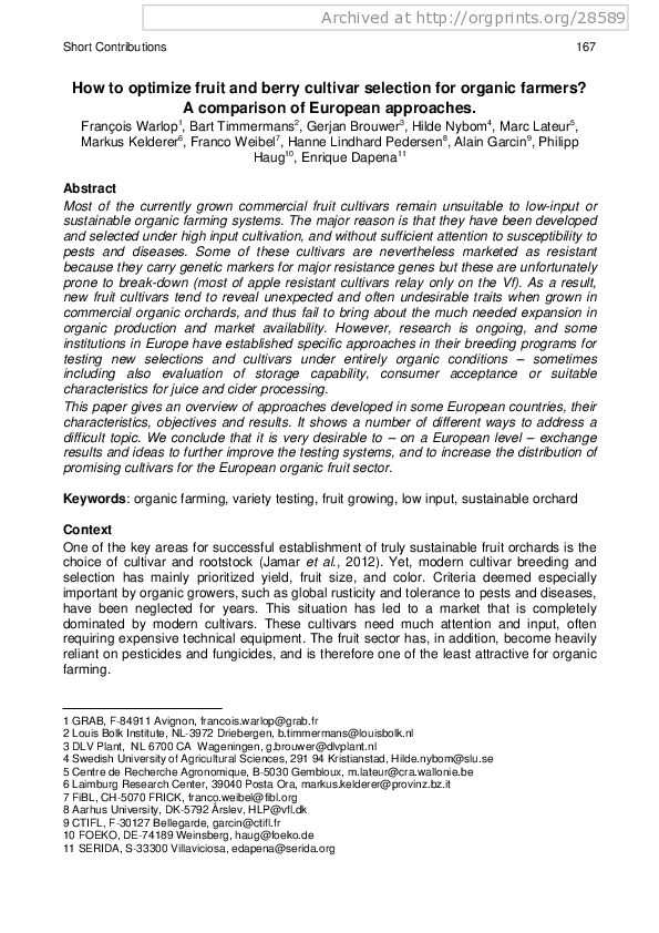 (PDF) How to optimize fruit and berry cultivar selection for organic ...