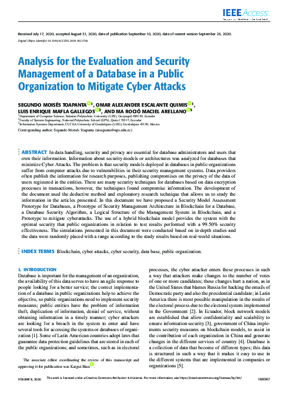 (PDF) Analysis for the Evaluation and Security Management of a Database in a Public Organization ...