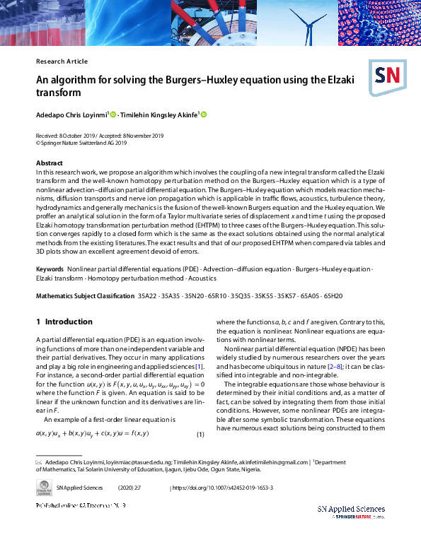 (PDF) An algorithm for solving the Burgers–Huxley equation using the ...