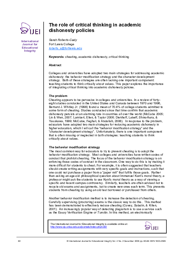 (PDF) The role of critical thinking in academic