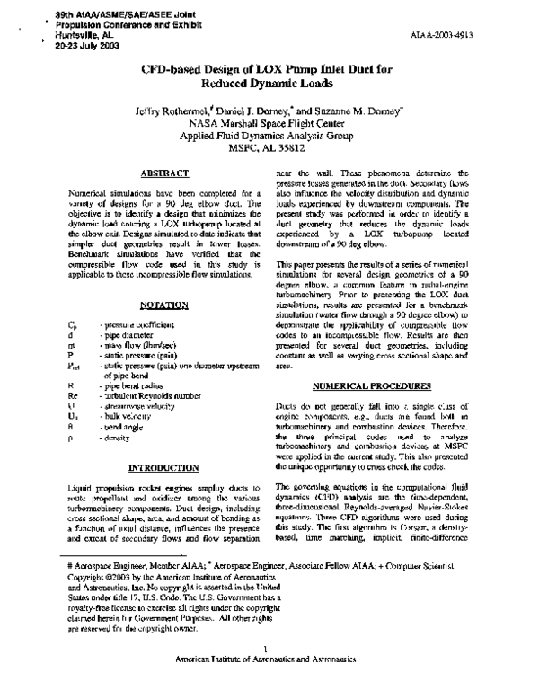 (PDF) CFD Based Design of LOX Pump Inlet Duct for Reduced Dynamic Loads