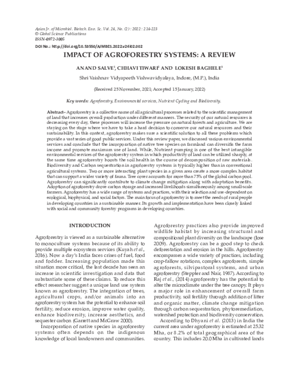 (PDF) Impact of Agroforestry Systems: A Review
