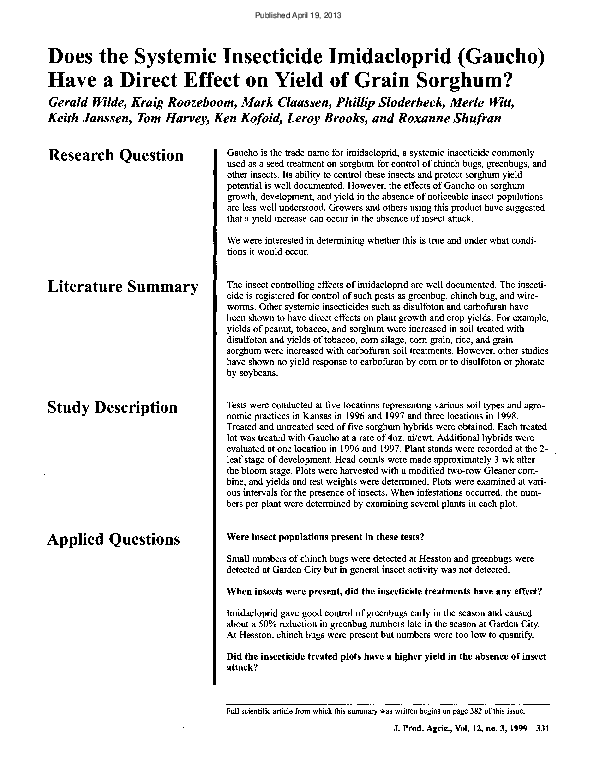 (PDF) Does the Systemic Insecticide Imidacloprid (Gaucho) Have a Direct ...
