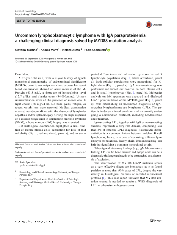 (PDF) Uncommon lymphoplasmacytic lymphoma with IgA paraproteinemia: a ...