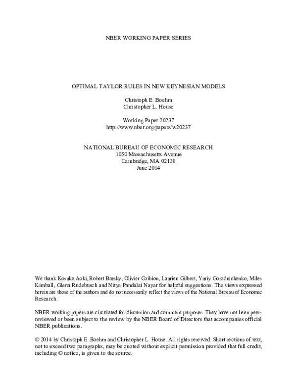 (PDF) Optimal Taylor Rules in New Keynesian Models