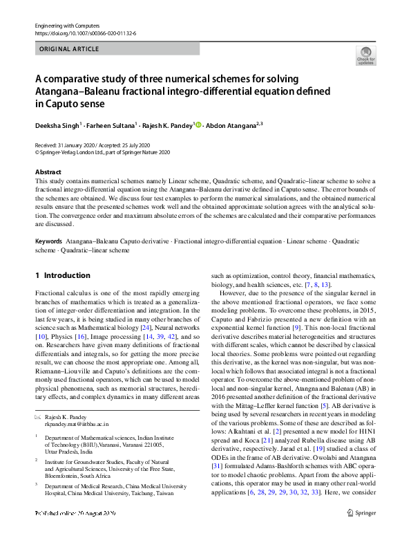 (PDF) A comparative study of three numerical schemes for solving Atangana–Baleanu fractional ...