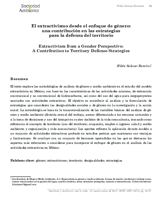 (PDF) El extractivismo desde el enfoque de género