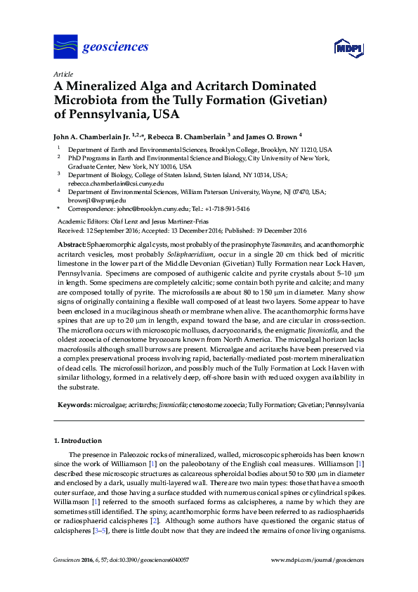 (PDF) A Mineralized Alga and Acritarch Dominated Microbiota from the ...