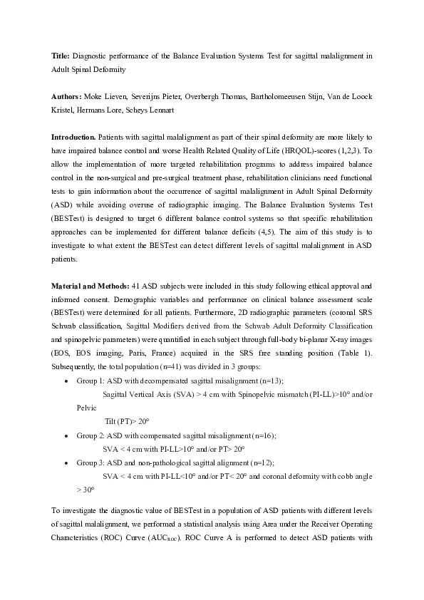 (DOC) Diagnostic performance of the Balance Evaluation Systems Test for ...