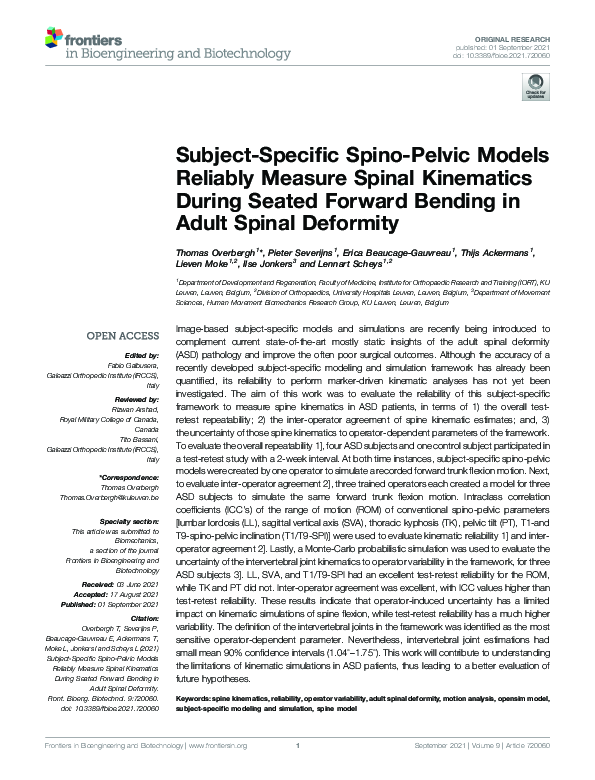 (PDF) Subject-Specific Spino-Pelvic Models Reliably Measure Spinal ...