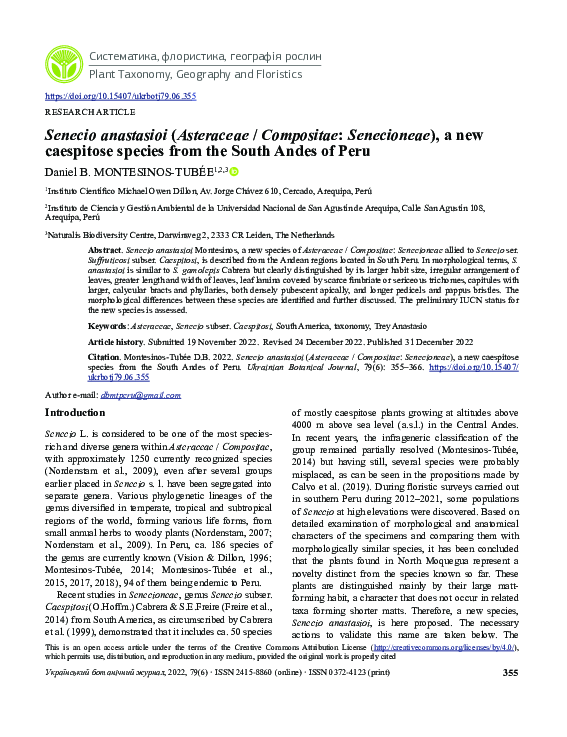 (PDF) Senecio anastasioi (Asteraceae / Compositae: Senecioneae), a new ...